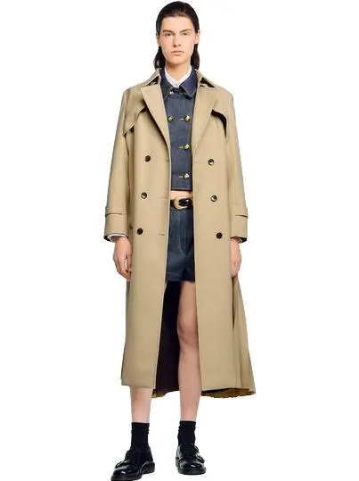 Sandro Belted Double-breasted Trench - Brown / Neutral
