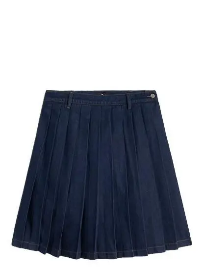 7 For All Mankind Pleated Midi Skirt - Denim
