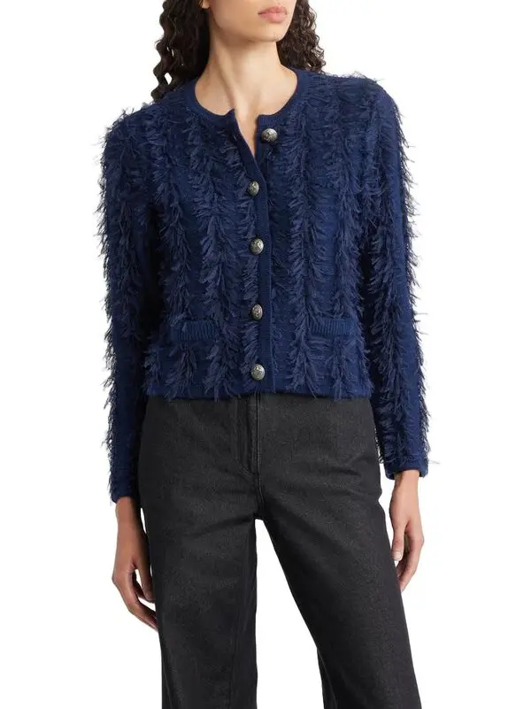 Kobi Halperin Lyra Fringe-trimmed Cardigan - Navy