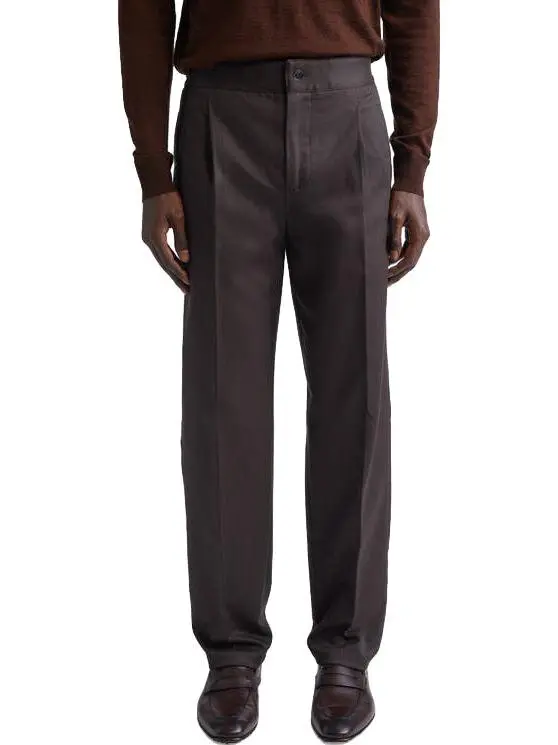 Isaia Stretch Cotton & Wool Pleated Trousers - Brown