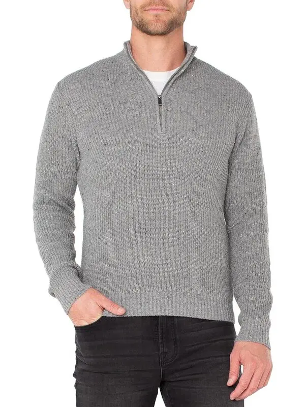 LIVERPOOL Quarter Zip Mock Neck Sweater - Light Grey