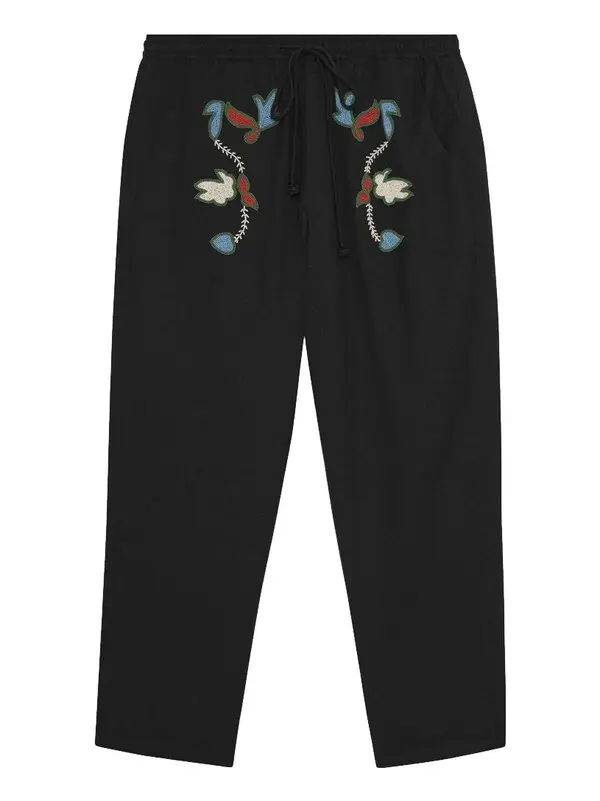 BAZISZT Floral Embroidered Trousers - Black
