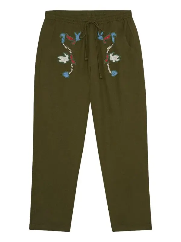 BAZISZT Floral Embroidered Trousers - Khaki