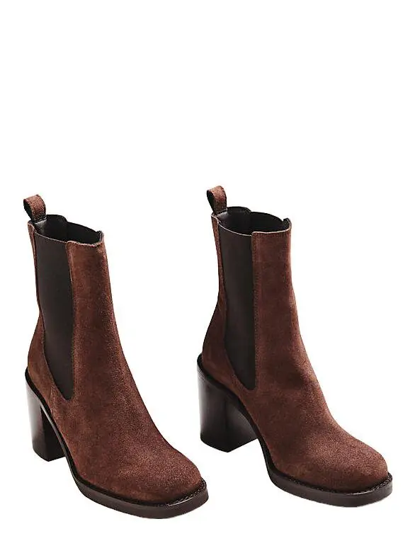 Anthropologie Block-heel Chelsea Boot - Dark Brown Suede