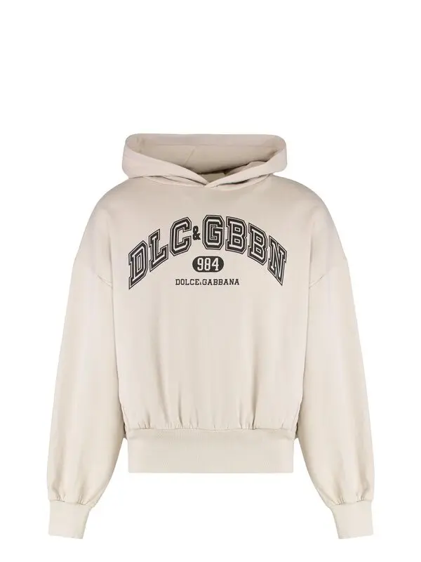 Dolce & Gabbana Printed Jersey Hooded Sweatshirt - Beige
