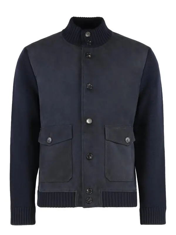 SLOWEAR Cardigan With Leather Front Panel - Blue