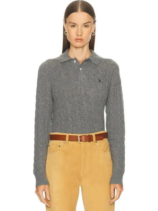 Polo Ralph Lauren Long Sleeve Polo Top - Flannel Grey Heather