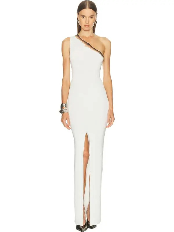GRACE LING Flame One Shoulder Maxi Dress - White Marshmallow