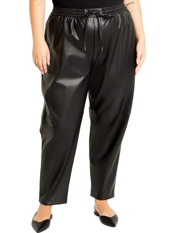 City Chic Mia Faux Leather Straight Leg Pants - Black