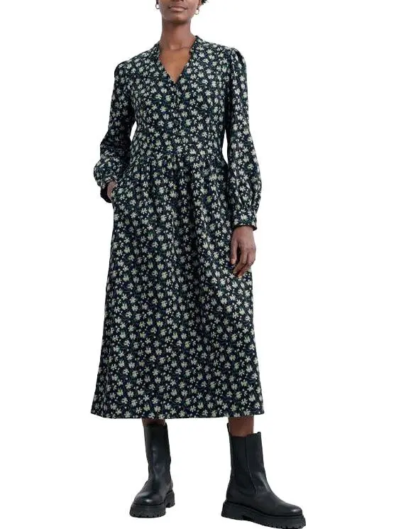 SEASALT CORNWALL Floral Corduroy Midi Dress - Smudge Floral Onyx