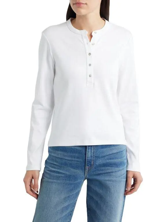 MAVI Long Sleeve Stretch Cotton Henley - White