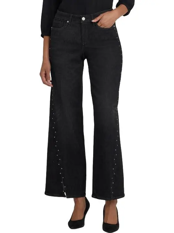 NYDJ Teresa Rhinestone Slit Hem Wide Leg Jeans - French Nightfall