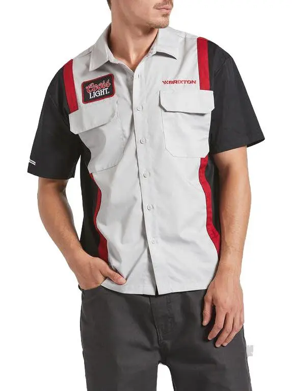 Brixton Coors Light Shake Down Short Sleeve Button-up Shirt - Silver/black