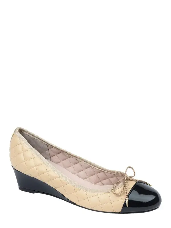 PAUL MAYER Cap Toe Quilted Wedge Pumps - Beige/black Patent
