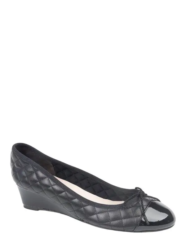 PAUL MAYER ATTITUDES Cap Toe Quilted Wedge Pumps - Black/black Patent