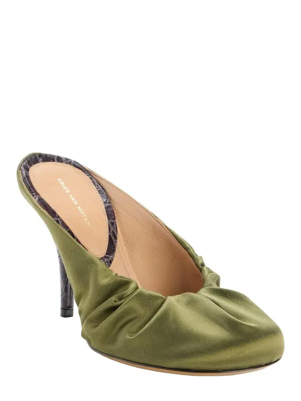 Dries Van Noten Ruched Mules - Olive 607