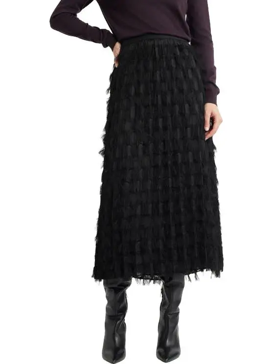 BOSS Vodia Fringe Detail Midi Skirt - Black