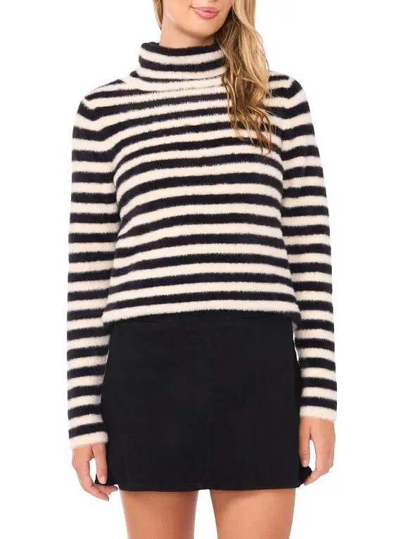 Vince Camuto Striped Turtleneck Sweater - Rich Black