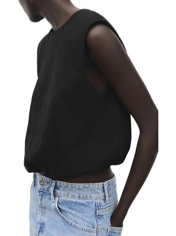 Mango Cotton Bubble Hem Crop Top - Black