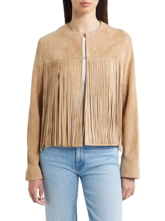 Fleurette Suede Fringe Jacket - Camel