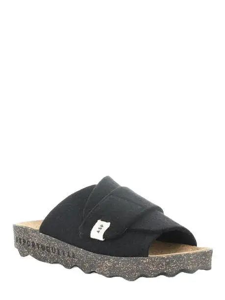 Fly London Clavi Wool Felt Slide Sandal - 001 Black Rewooly