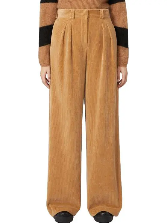 MM BY MAX MARA Henry Cotton Blend Corduroy Wide Leg Pants - Camel