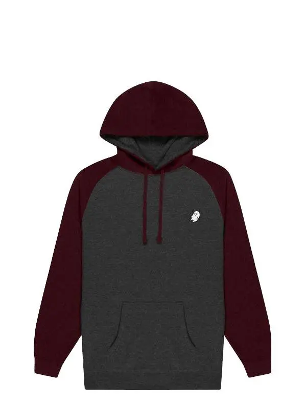 DALIX Midweight Fleece Raglan Sleeve Hoodie - Charcoal Burgundy