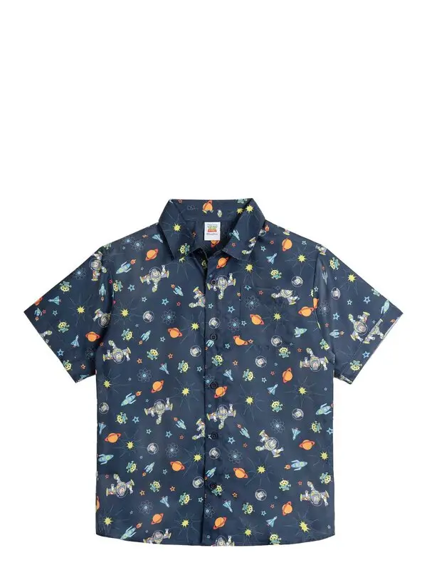Disney Short Sleeve Button Down Shirt - Buzz Lightyear Blue Blue