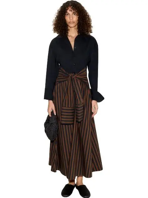 SIMONMILLER Inna Poplin Maxi Dress - Black/choco Brown Stripe