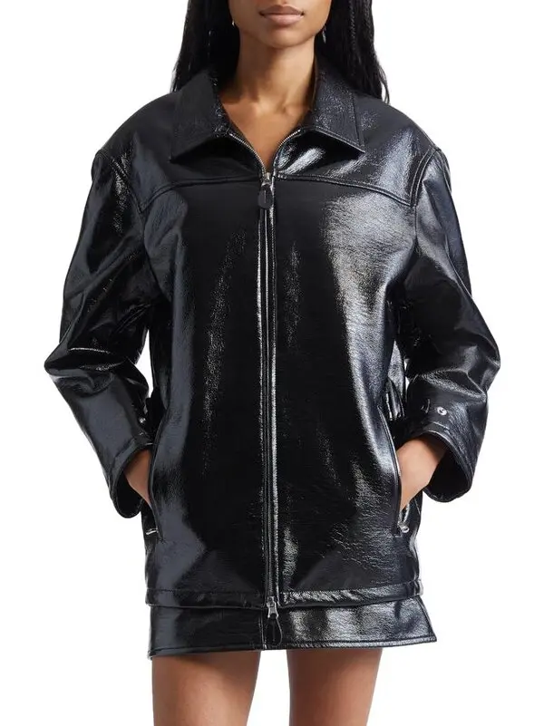 COURREGES Oversize Vinyl Bomber Jacket - Black
