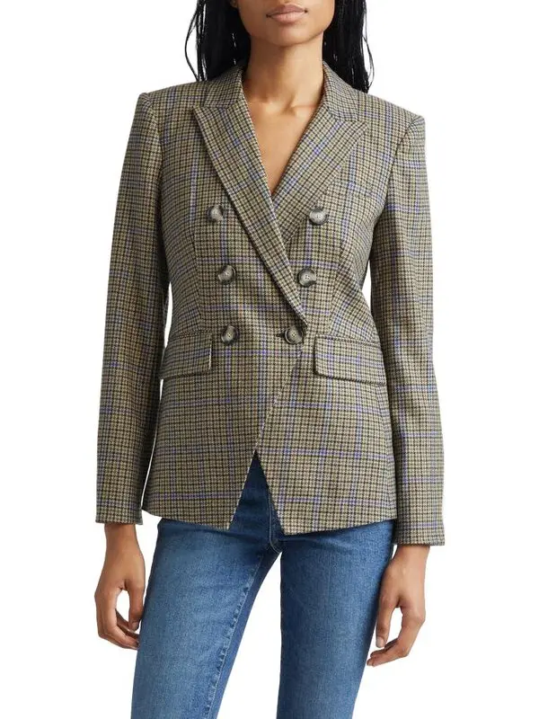 Veronica Beard Miller Houndstooth Dickey Jacket - Moss Brown Multi