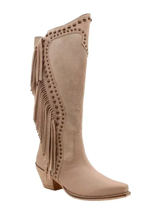 VOLATILE Palomino Knee-high Western Boot With Fringe - Nude