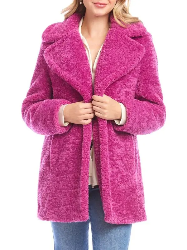 Karen Kane Faux Shearling Coat - Orchid