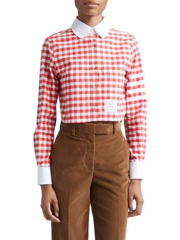 Thom Browne 4-bar Gingham Check Flannel Crop Shirt - Red