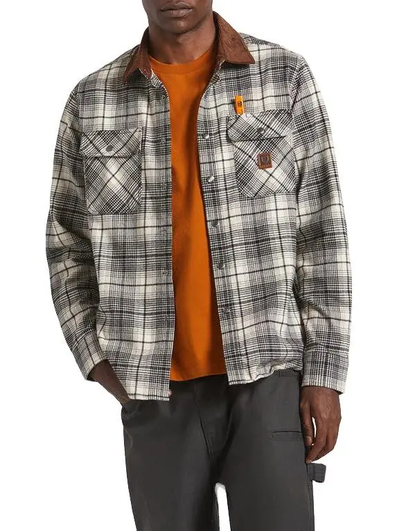 Brixton Builder's Bowery Standard Fit Plaid Flannel Water Repellent Snap-up Shirt - Off White/black