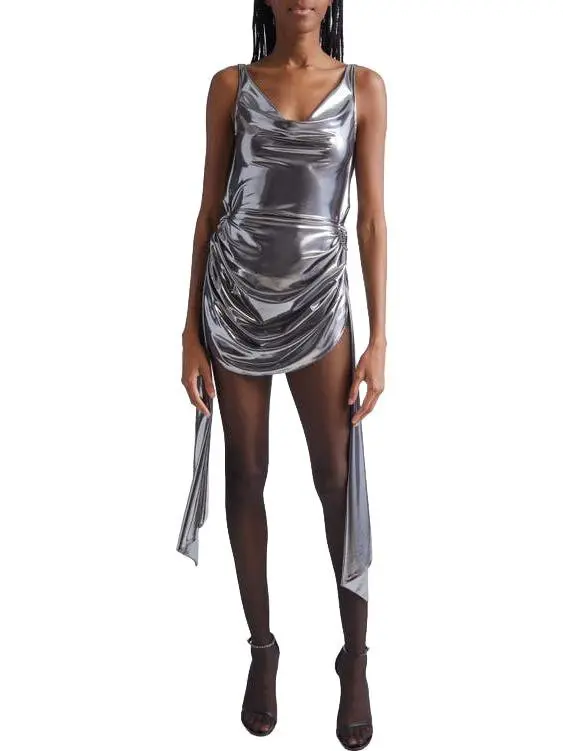 LAQUAN SMITH Draped Metallic Jersey Minidress - Silver