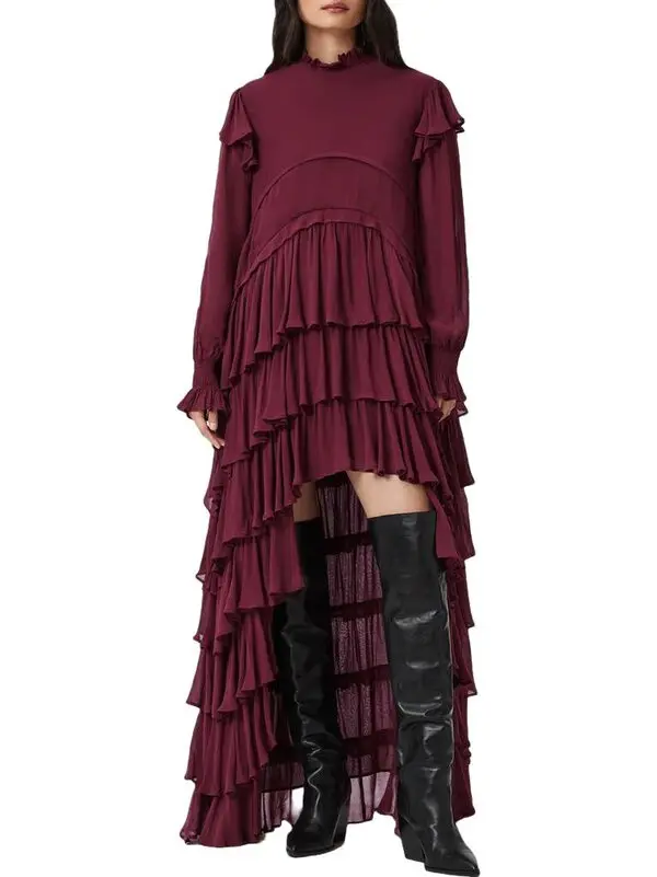 ALLSAINTS Cavalry Ruffle Maxi Dress - Tawny Port Red