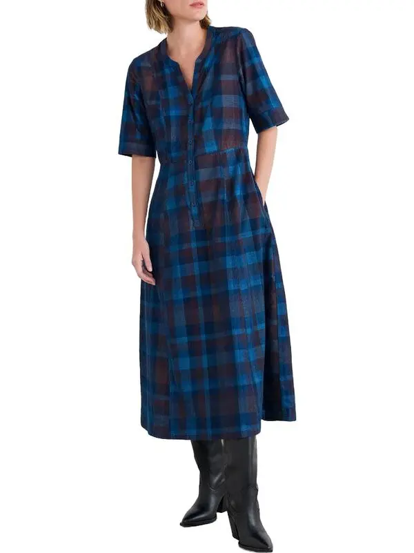 SEASALT CORNWALL Wightwick Plaid Organic Cotton Denim Midi Dress - Honesty Sea Cave