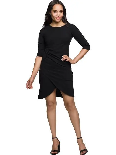 24SEVEN COMFORT APPAREL Ruched Tulip Hem Mini Dress - Black
