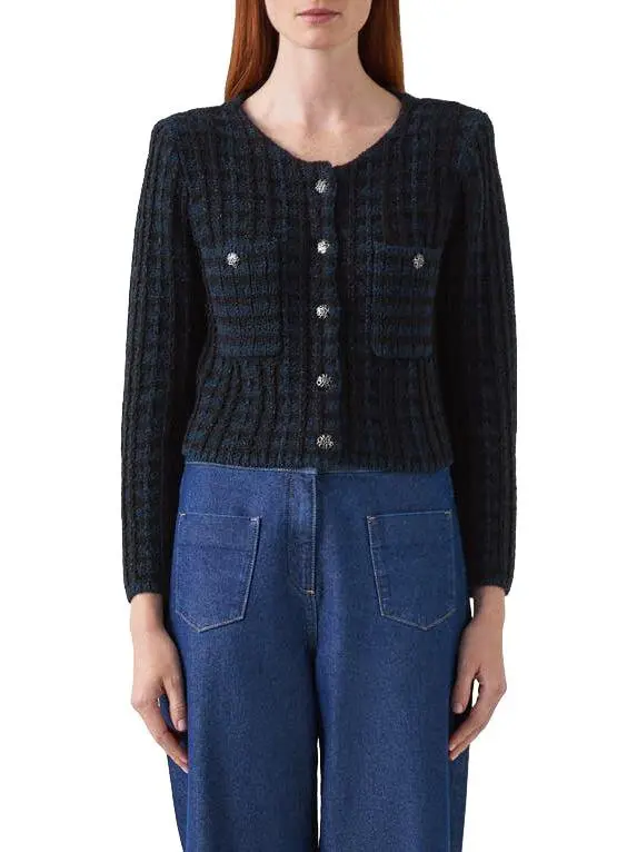 LK BENNETT Millie Metallic Cardigan - Black Navy