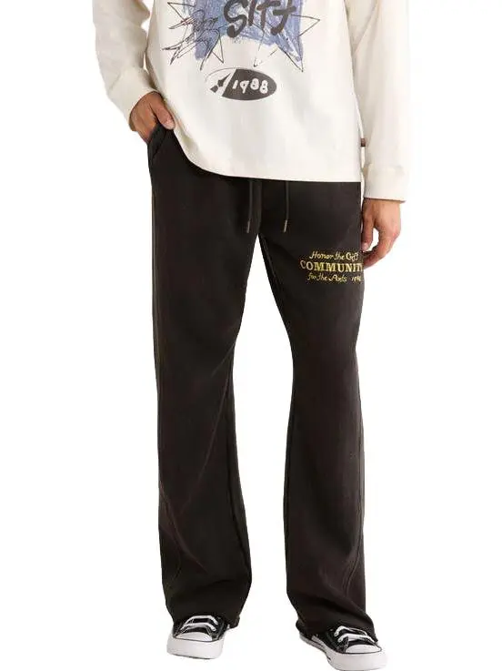 HONOR THE GIFT Embroidered Flare Leg Sweatpants - Black