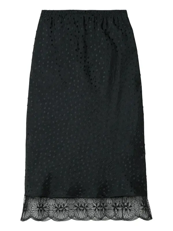 Maria Mcmanus Lace-trimmed Flocked Satin-jacquard Midi Skirt - Black