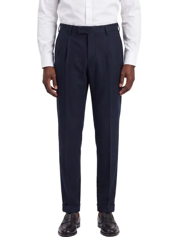PT TORINO Slim Fit Pleated Wool Blend Tailored Trousers - Blue