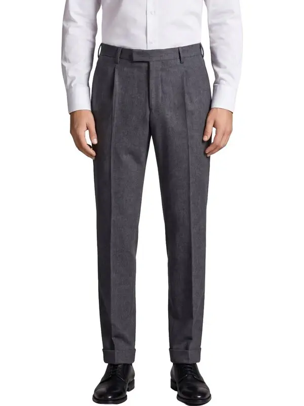 PT TORINO Slim Fit Pleated Wool Blend Tailored Trousers - Grey