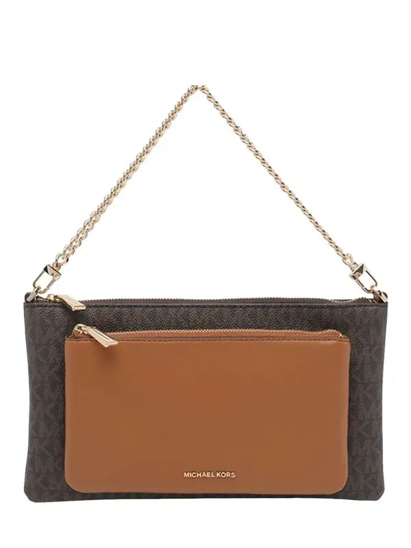 Michael Kors Monogram Shoulder Bag With Chain Strap - Brown