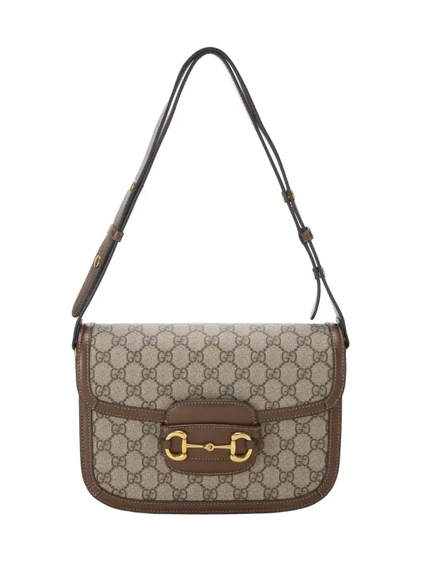 Gucci Gg Supreme 1955 Horsebit Shoulder Bag - Brown