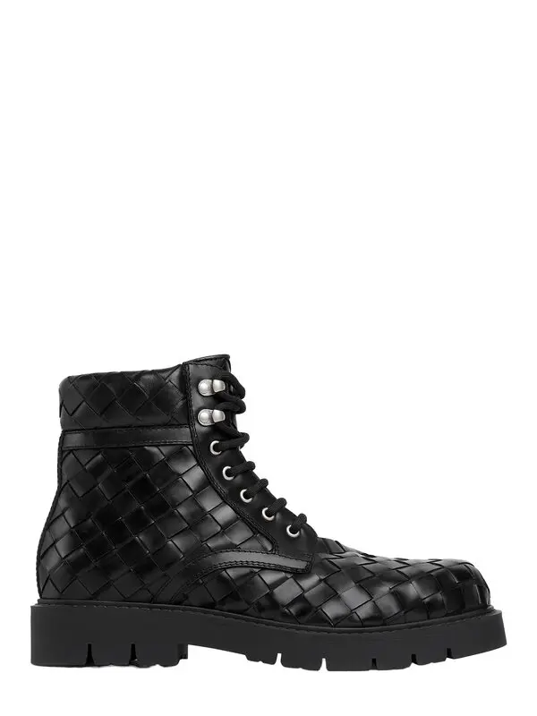 Bottega Veneta Haddock Intrecciato Leather Lace-up Ankle Boot - Black