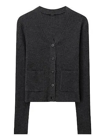 JOSEPH V-neck Ribbed Wool-blend Cardigan - Smoke