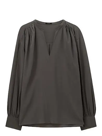 JOSEPH Blondel V-neck Silk Blouse - Smoke