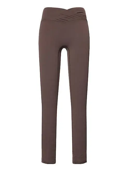 THE COUTURE CLUB Sculpting Crossover-waistband Workout Leggings - Chocolate